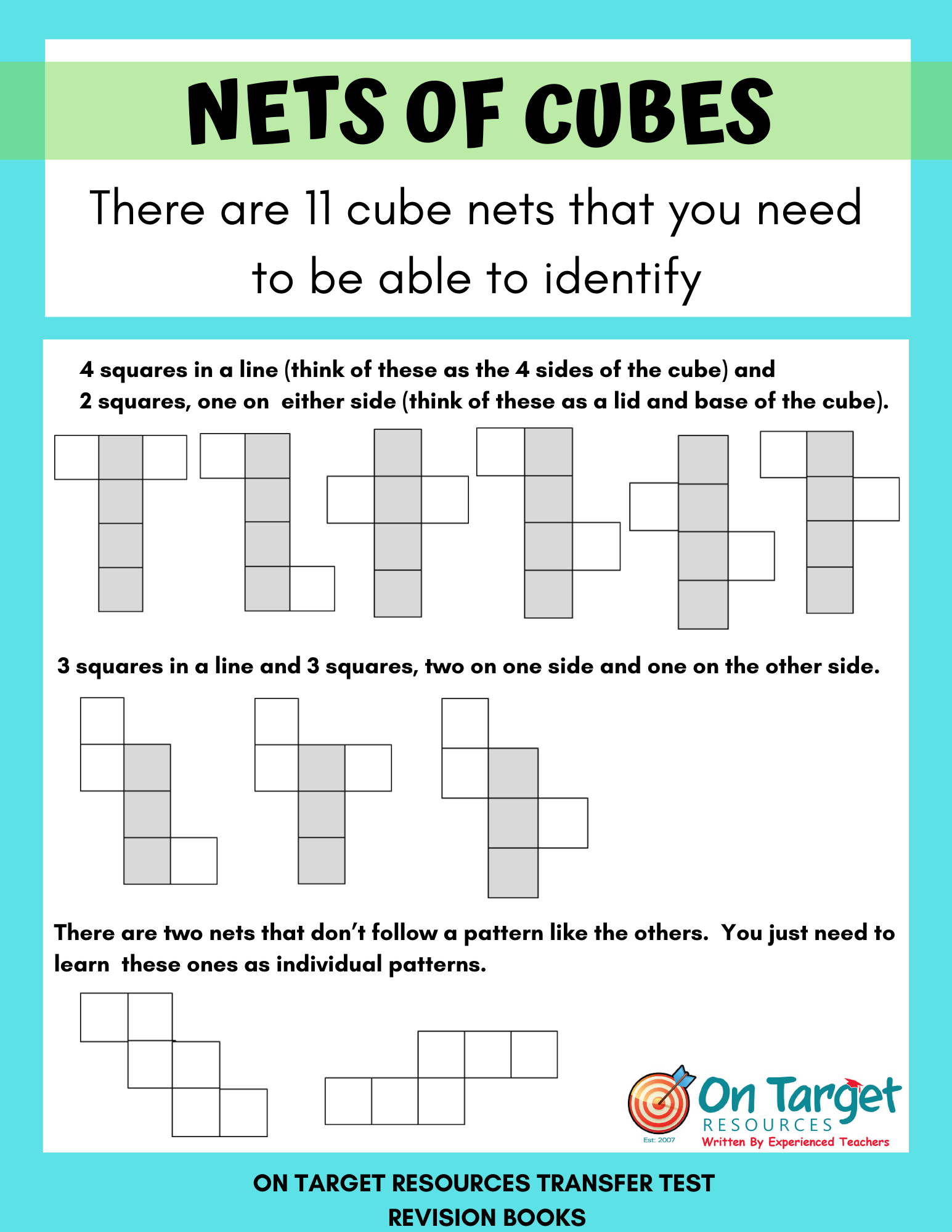 Transfer Test Tips – Nets of Cubes – On Target Resources