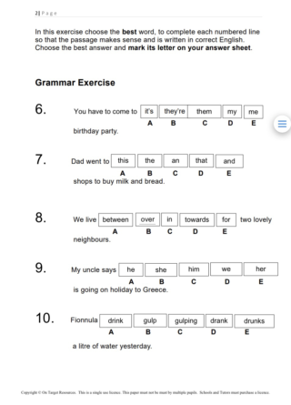 Transfer Test SEAG Style Practice Papers – Level 1 – On Target Resources