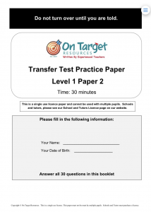 Transfer Test SEAG Style Practice Papers – Level 1 – On Target Resources