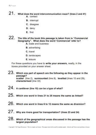 Transfer Test SEAG Style Practice Papers