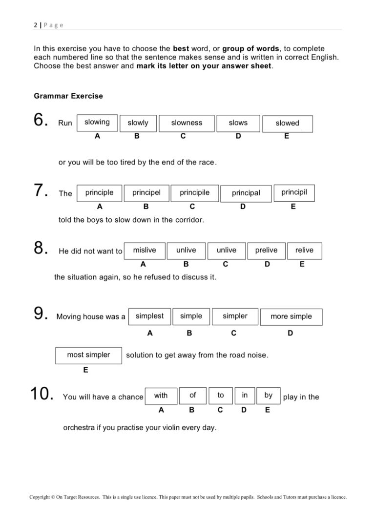 Transfer Test SEAG Style Practice Papers