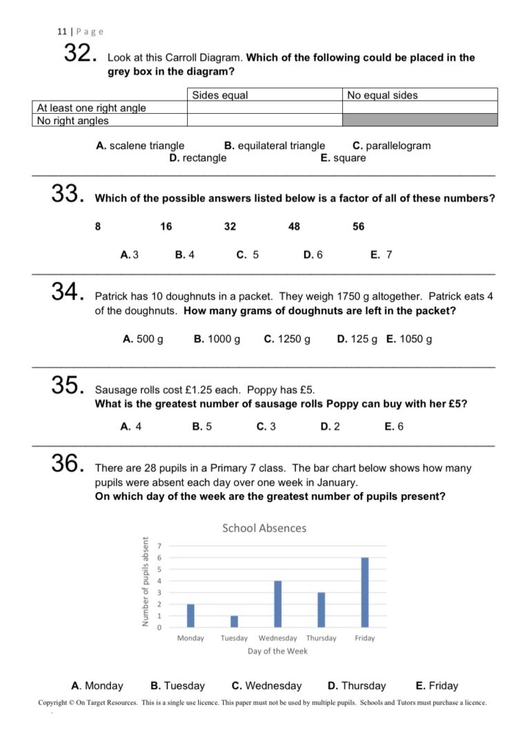 Transfer Test SEAG Style Practice Papers