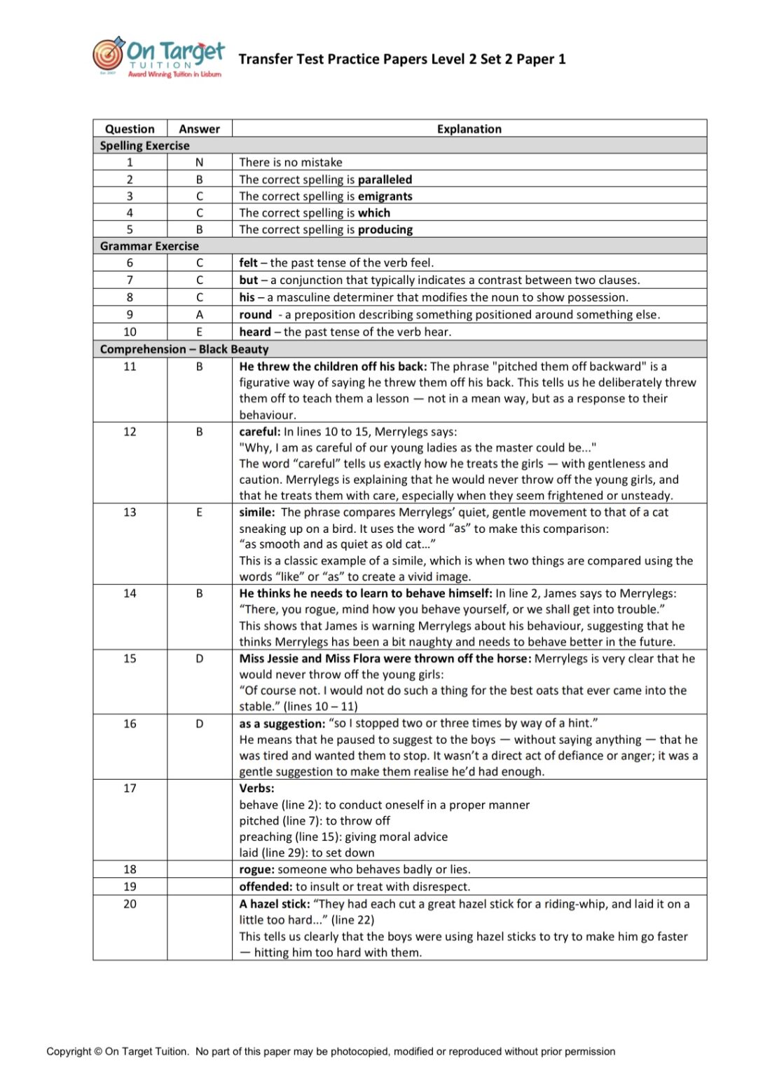 Transfer Test SEAG Style Practice Papers - Level 2